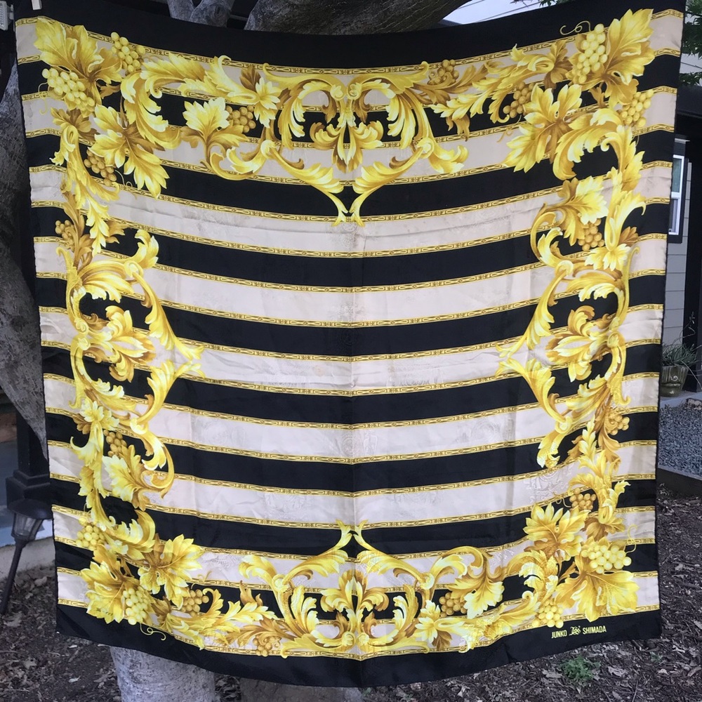 Vintage Junko Shimada Black & Gold Silk Scarf - Gem